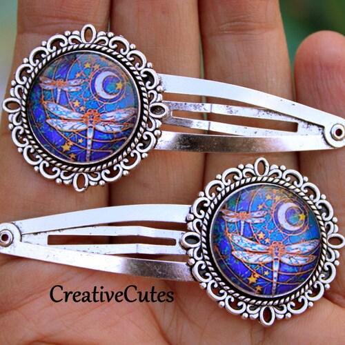 Rustic Colorful Dragonfly Hair Clips Set of 2 Brass Spring - Etsy