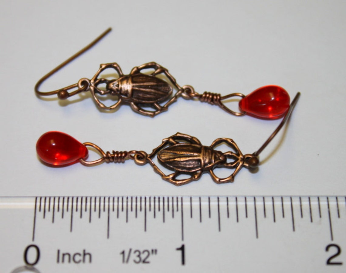 Rustic Egyptian Scarab Earrings Copper Scarab Beetle Charms | Etsy