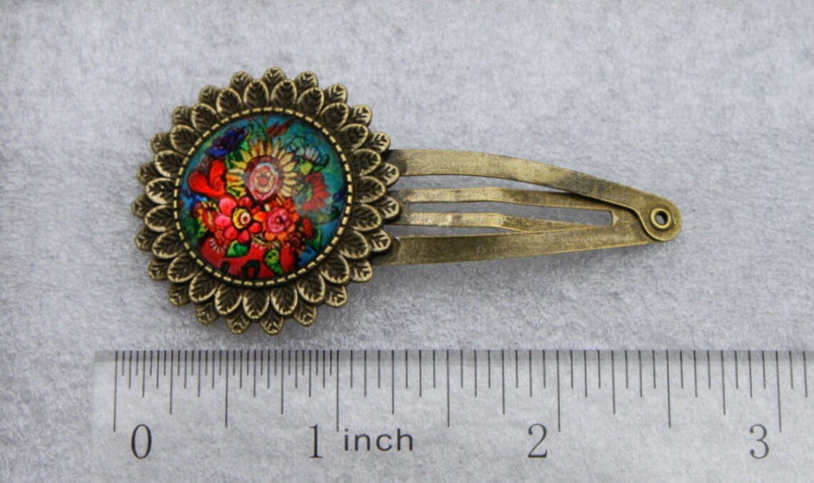 Colorful Flowers Hair Clips Set of 2 Brass Spring Snap Clips | Etsy