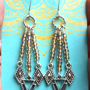 Cute Boho Beaded Triangle Earring Dangles, Gold Aura Czech Bead ...
