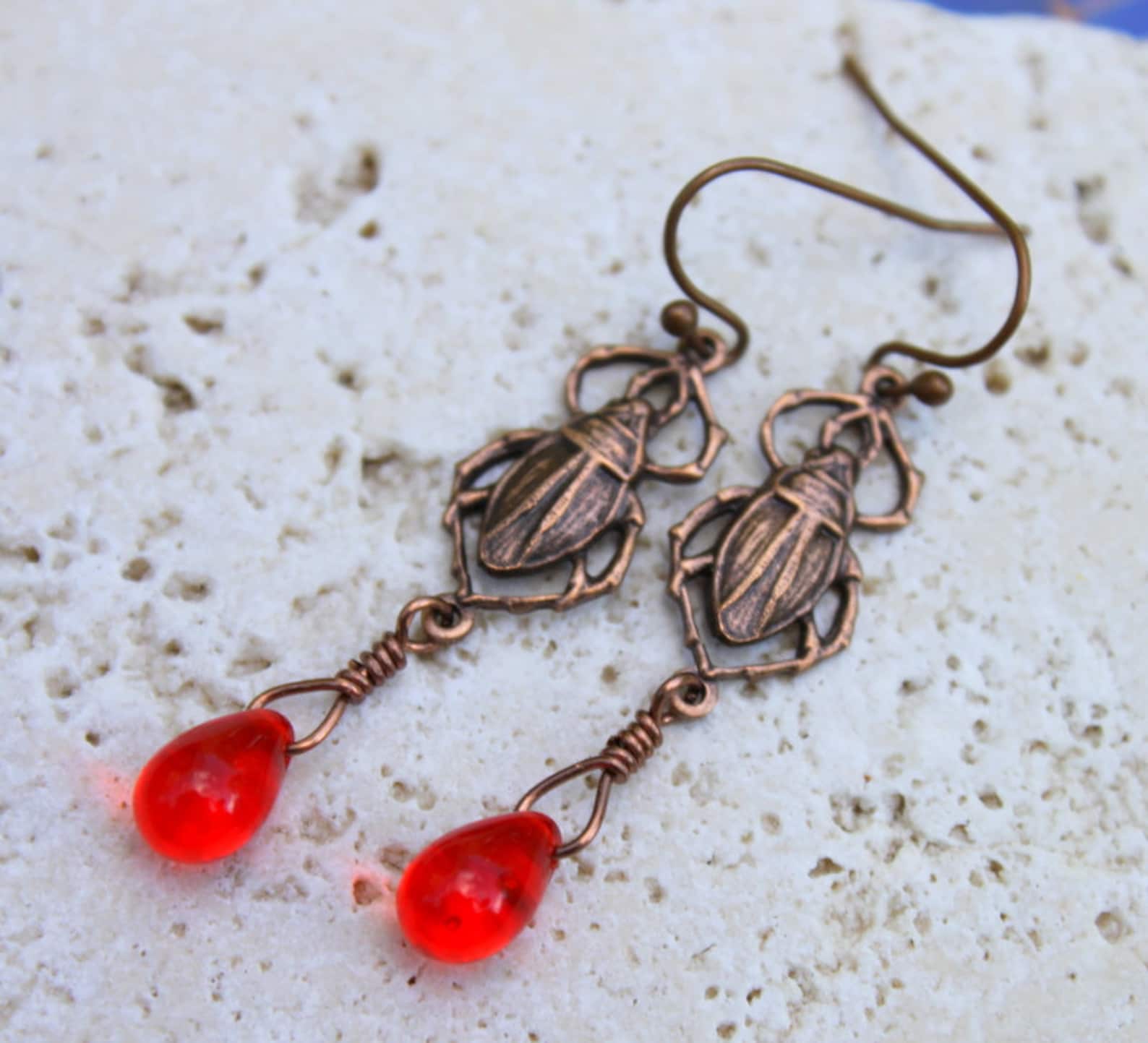 Rustic Egyptian Scarab Earrings Copper Scarab Beetle Charms - Etsy