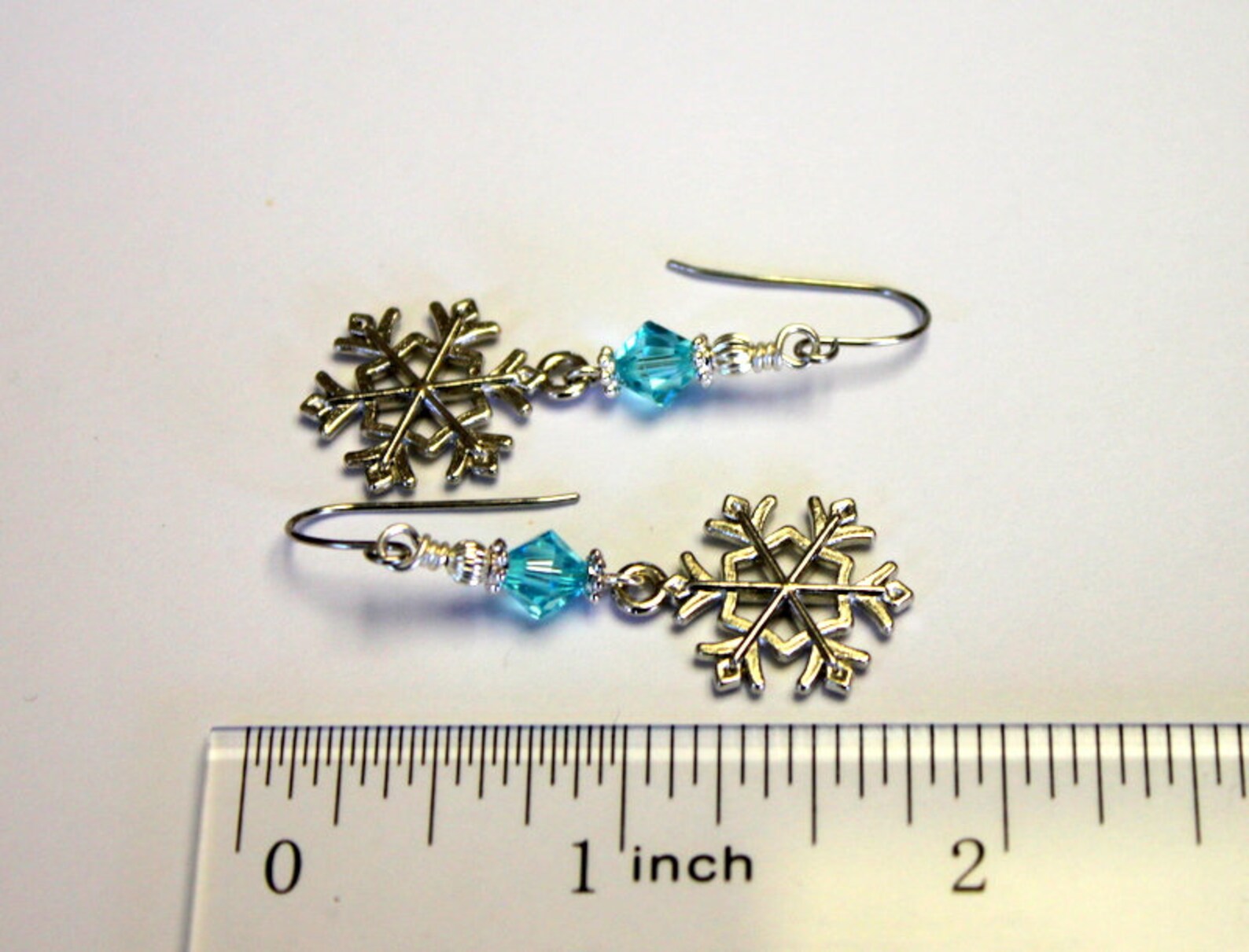 Silver Snowflake Earrings, Aqua Blue Crystal, Dainty Snowflake Dangles ...