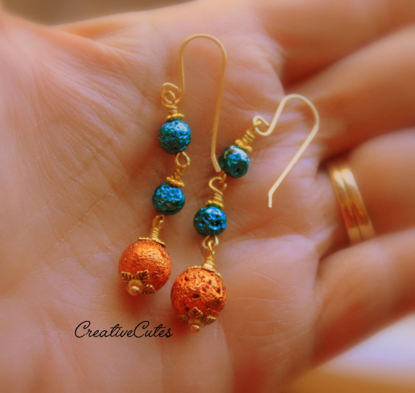 Fun Cocktail Party Earring Dangles, Shiny Aqua Blue & Orange ...