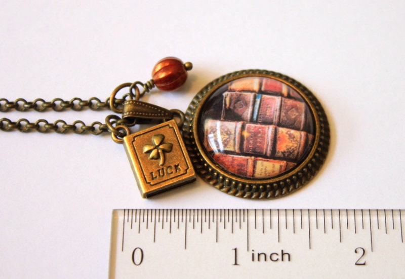 Book Lover Art Pendant Necklace Vintage Books Graphic under | Etsy