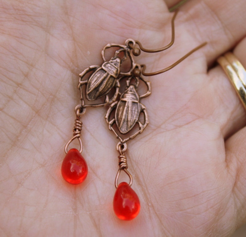Rustic Egyptian Scarab Earrings Copper Scarab Beetle Charms | Etsy