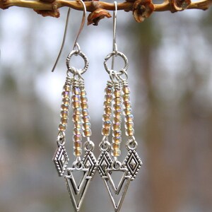 Cute Boho Beaded Triangle Earring Dangles, Gold Aura Czech Bead ...
