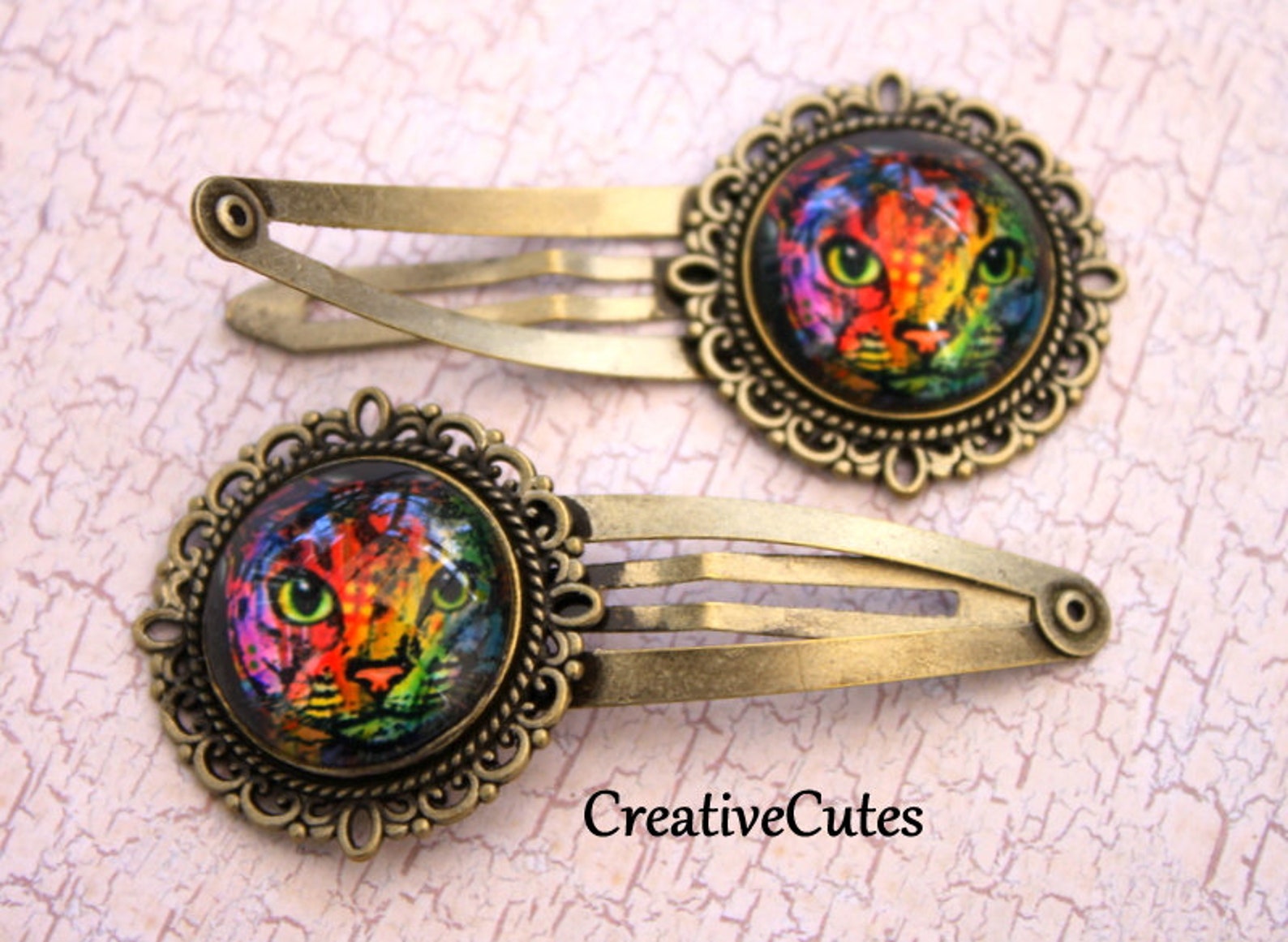 Rainbow Cat Hair Clips Set of 2 Brass Spring Snap Clips - Etsy