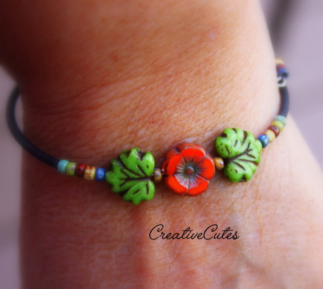 Colorful Boho Flower Bracelet, Single Slim Stacking Cuff Bracelet ...
