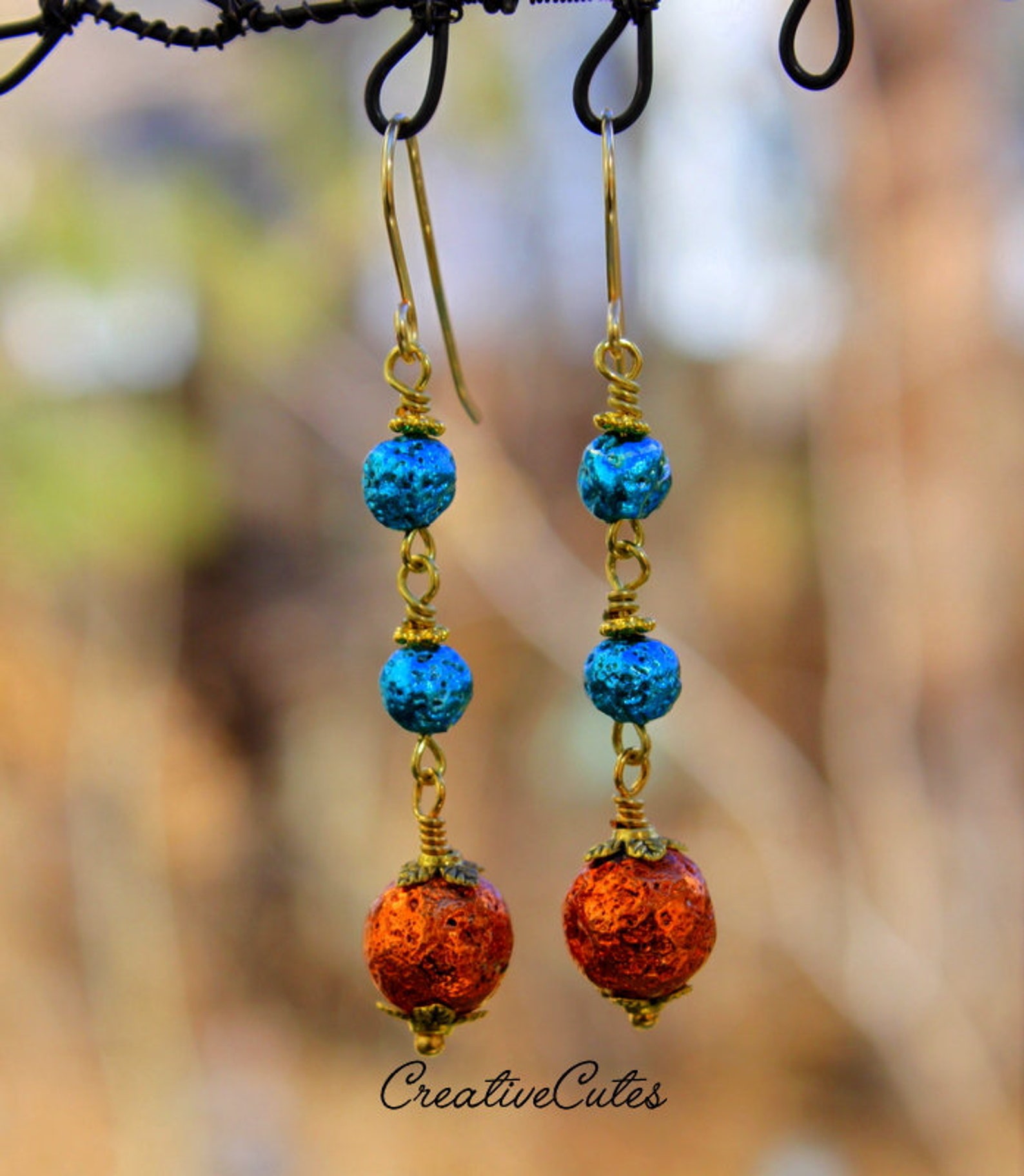 Fun Cocktail Party Earring Dangles, Shiny Aqua Blue & Orange ...