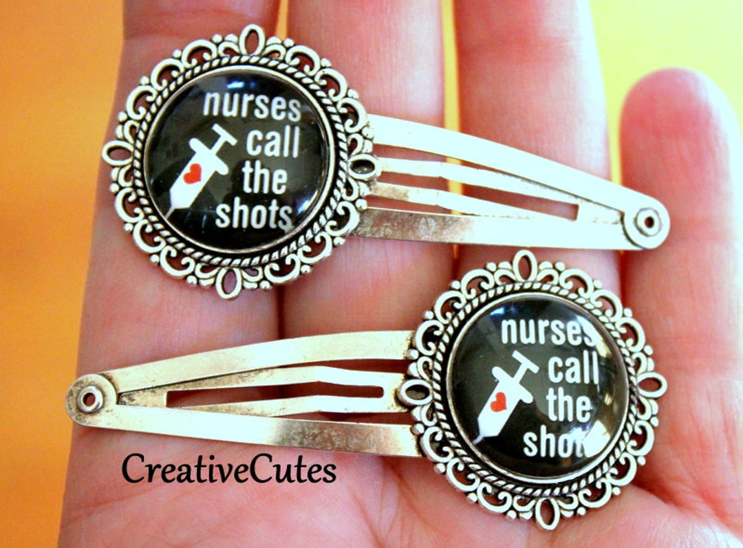 Nurse Hair Clips, Set of 2 Silver Snap Clips, Nurses Call the Shots ...