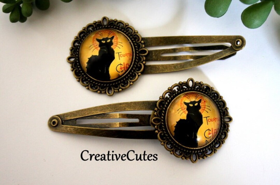Cute Cat Hair Clips, Tournee Du Chat Noir by Rodolphe Salis Art, Set of ...