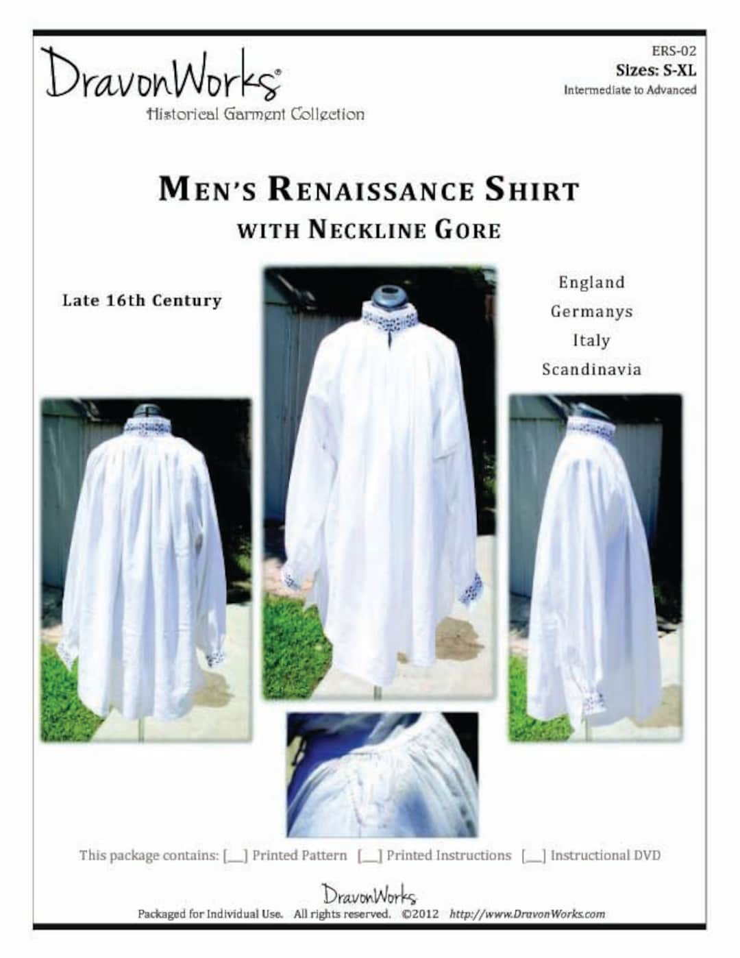 Printable Pattern for 16th Century Men's Renaissance Shirt With ...