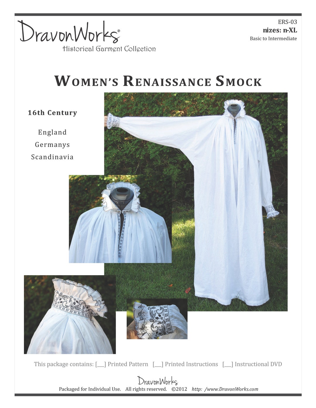 Printable Pattern for 16th Century Women's Renaissance Chemise or Smock ...
