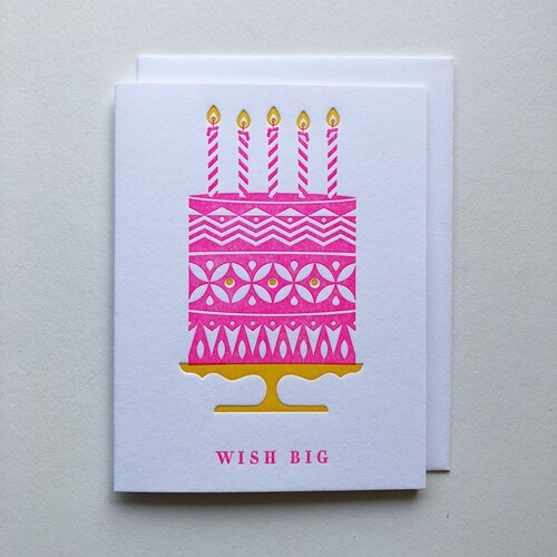 Neon Pink Heart : Letterpress Single Card | Etsy