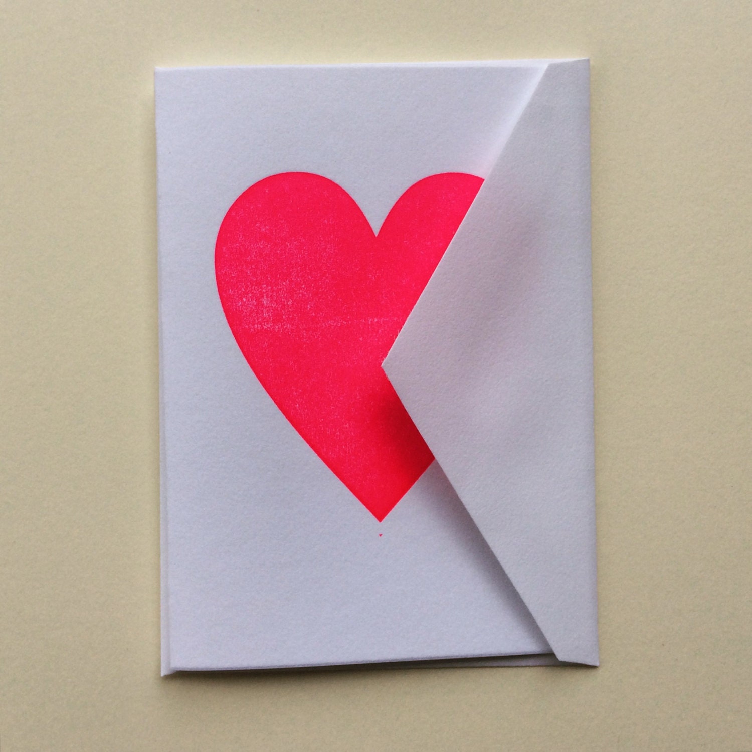Neon Pink Heart : Letterpress Single Card - Etsy