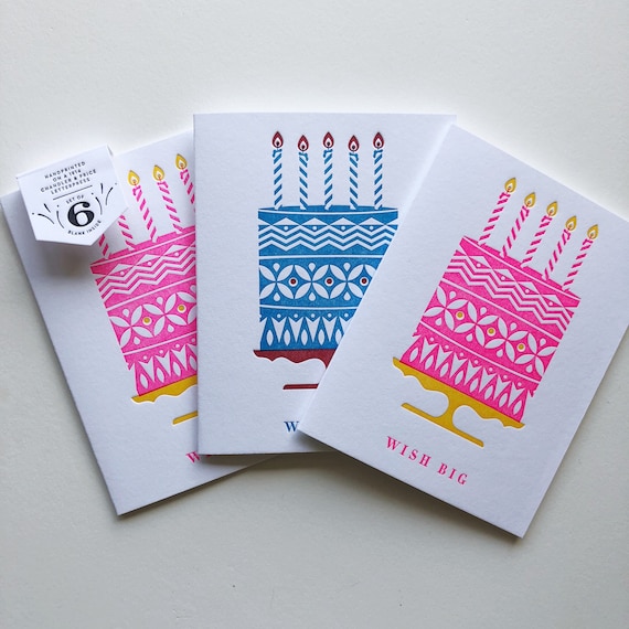 Wish Big Cake Happy Birthday Letterpress Card : Pack of Six | Etsy