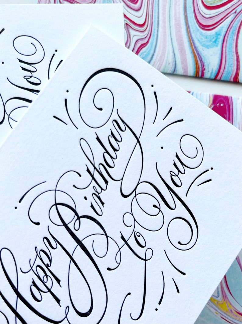 Happy Birthday Script and Handmade Marbleized Envelopes // - Etsy