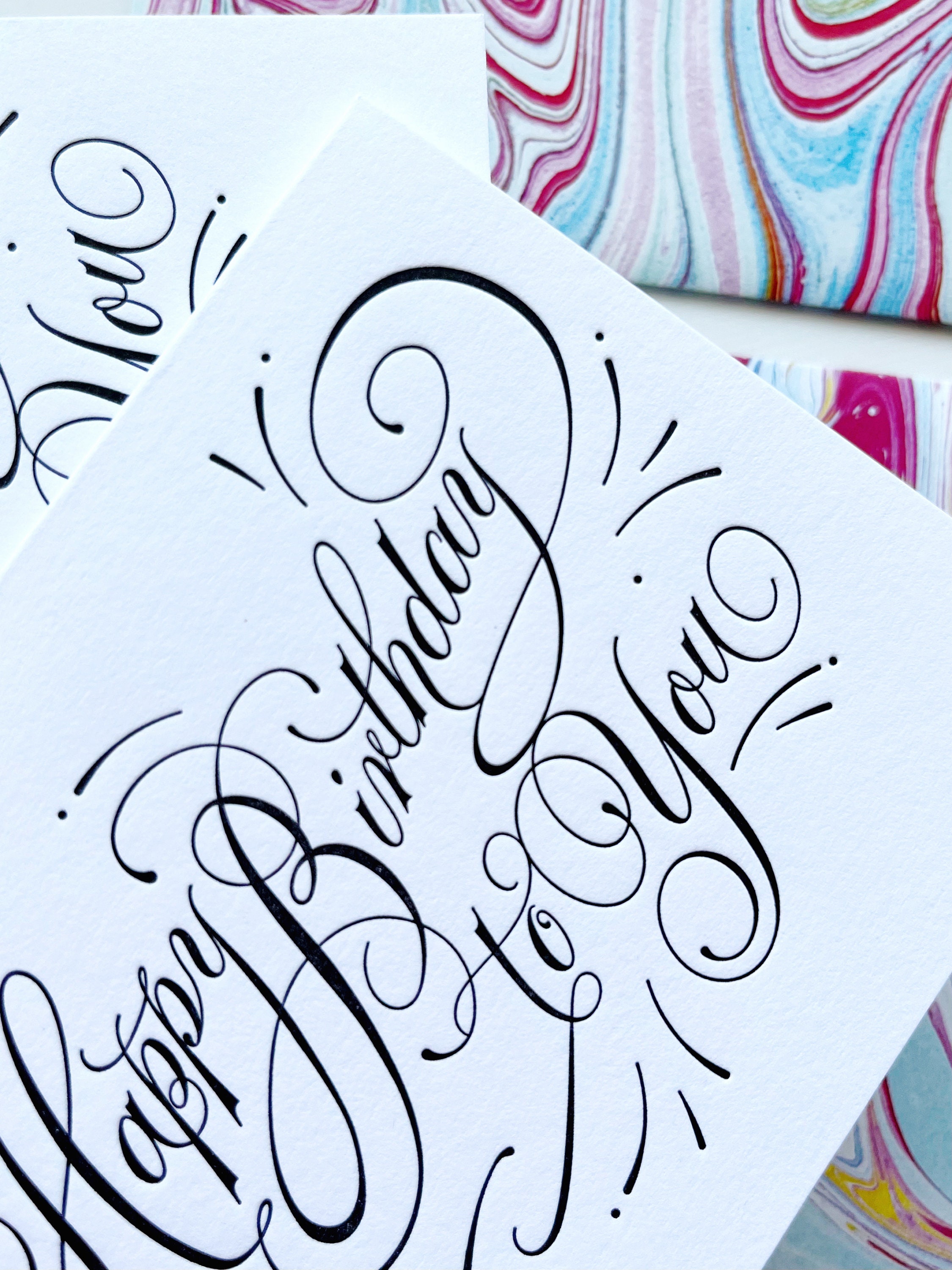 Happy Birthday Script and Handmade Marbleized Envelopes // - Etsy