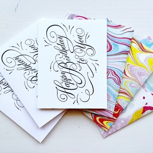 Happy Birthday Script and Handmade Marbleized Envelopes // Letterpress ...
