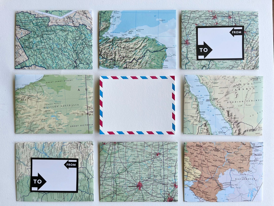 World Atlas Envelopes & Letterpress Postcard Set: Travel Stationery - Etsy