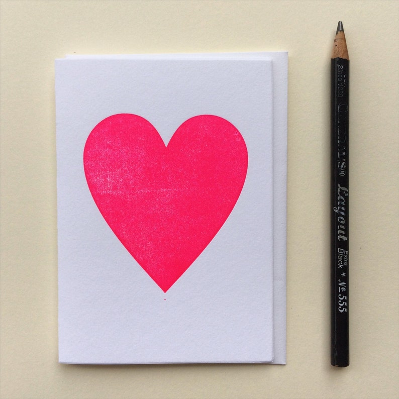 Neon Pink Heart : Letterpress Single Card - Etsy