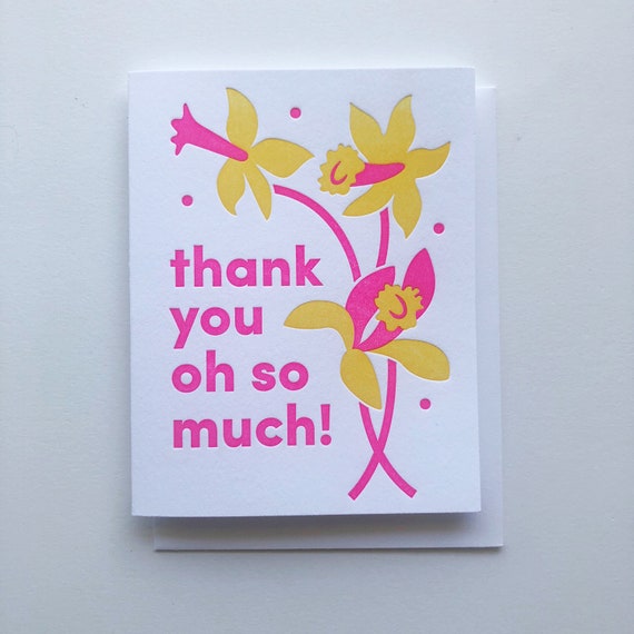 Floral Thank You Oh So Much Single Letterpress Card | Etsy