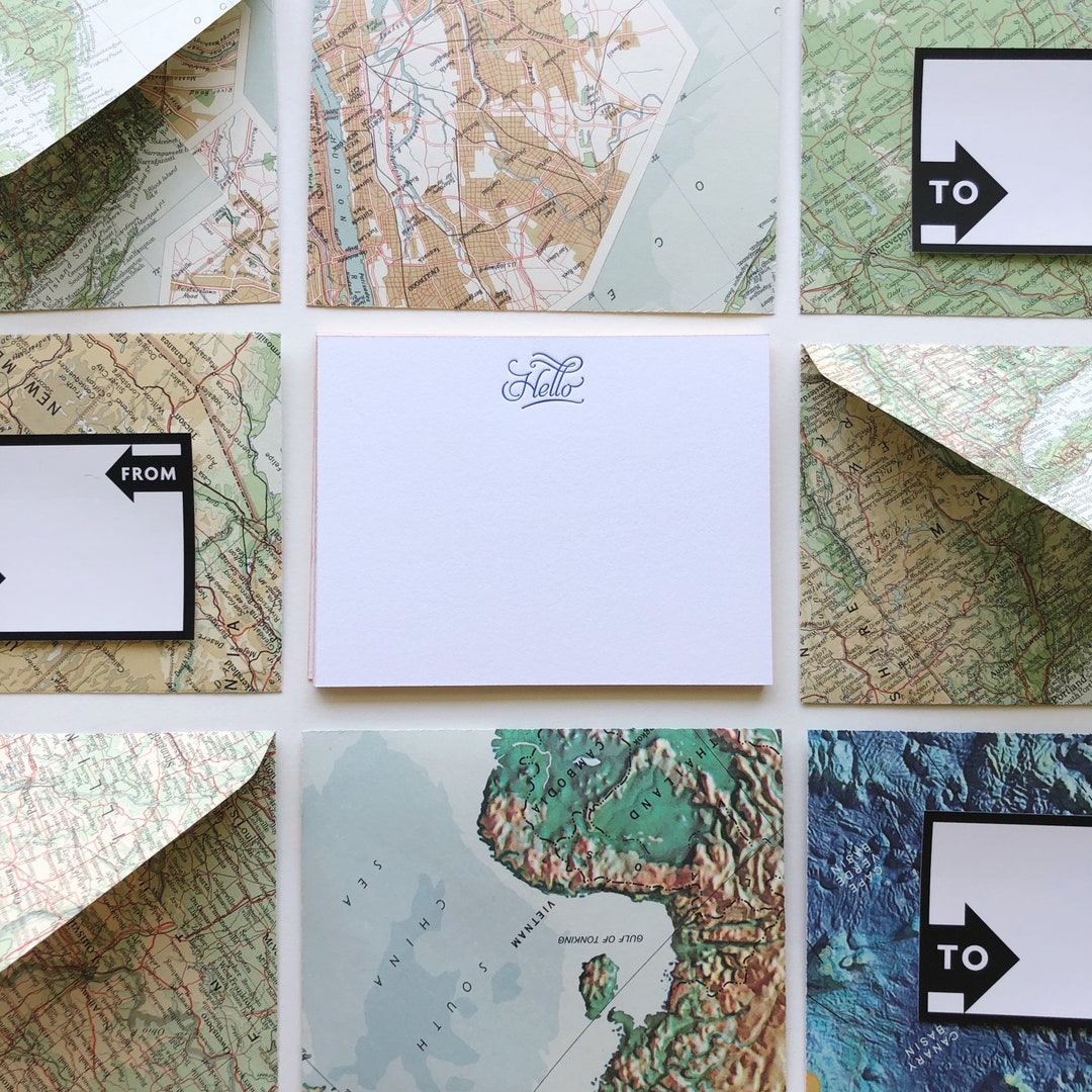 World Atlas Handmade Envelope Map Stationery : Boxed Set of 8 - Etsy