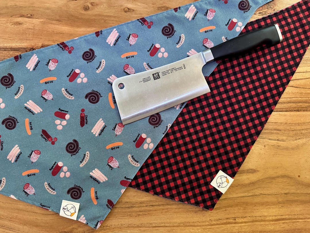 Butcher Dog Bandana: Meat Cookout Buffalo Check Plaid Reversible Pet ...