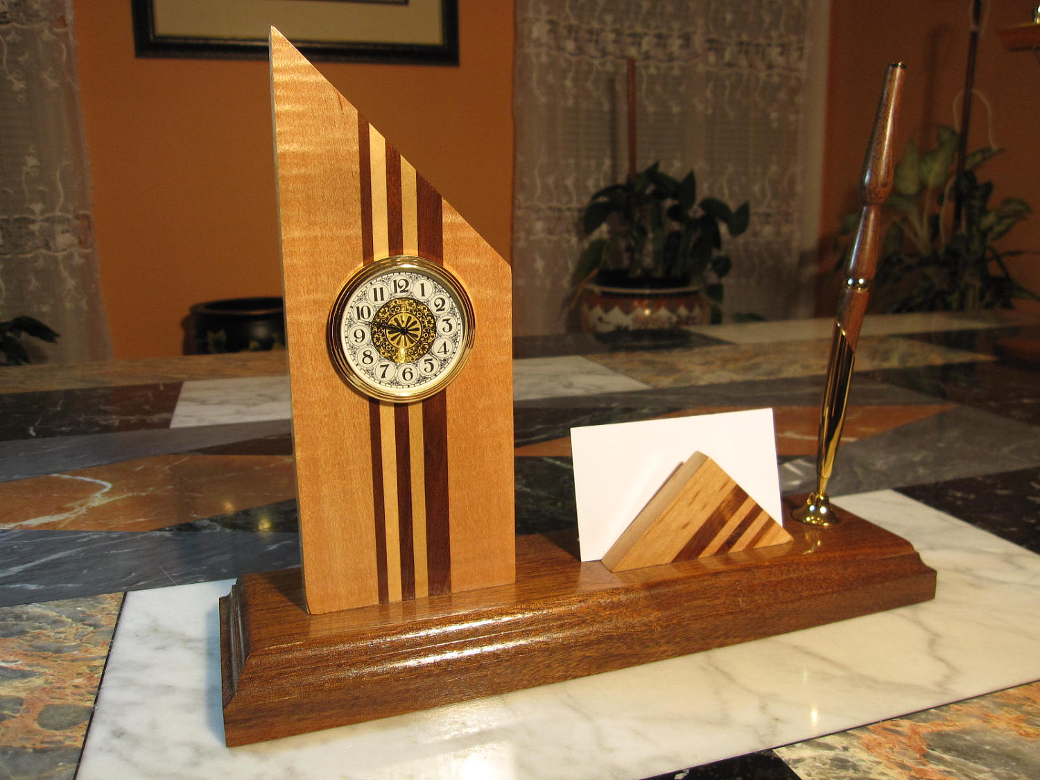 Office Clock With Business Cards Holder and Wooden Pen. | Etsy