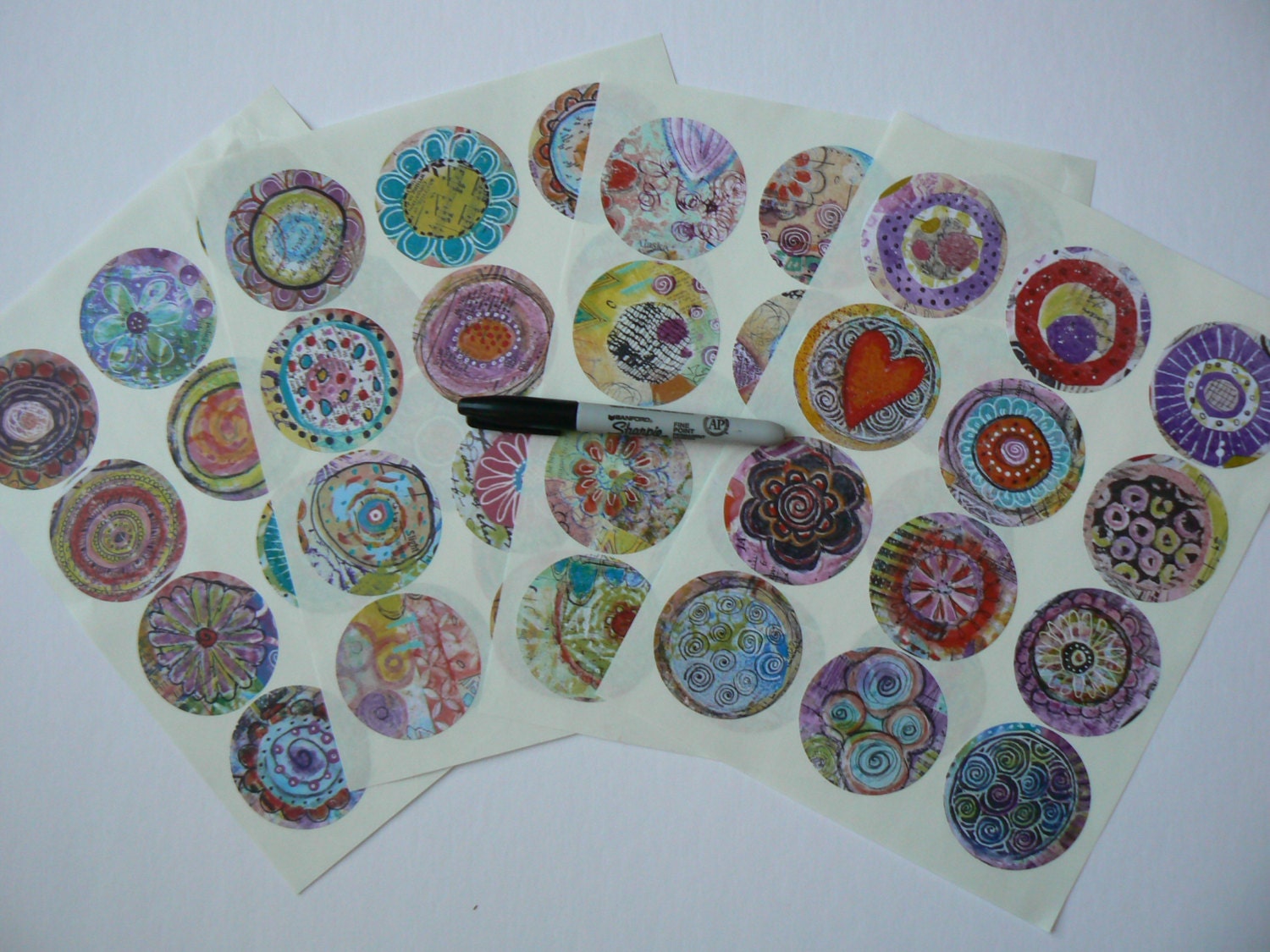 48 Circle Stickers Mixed Media Art Tags Collage Art Journal | Etsy