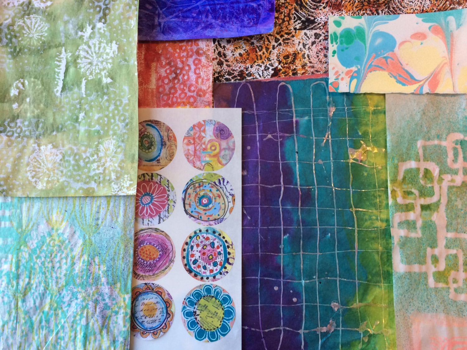 Custom Paper Collage Kit Round Stickers Mixed Media Decorated Papers ...