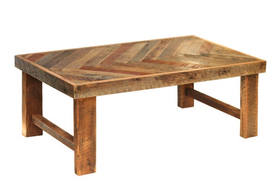 Herringbone Coffee Table WOOD LEGS Reclaimed Wood Coffee Table Chevron Pattern Barn Wood Living Room Decor Custom Size Furniture Etsy