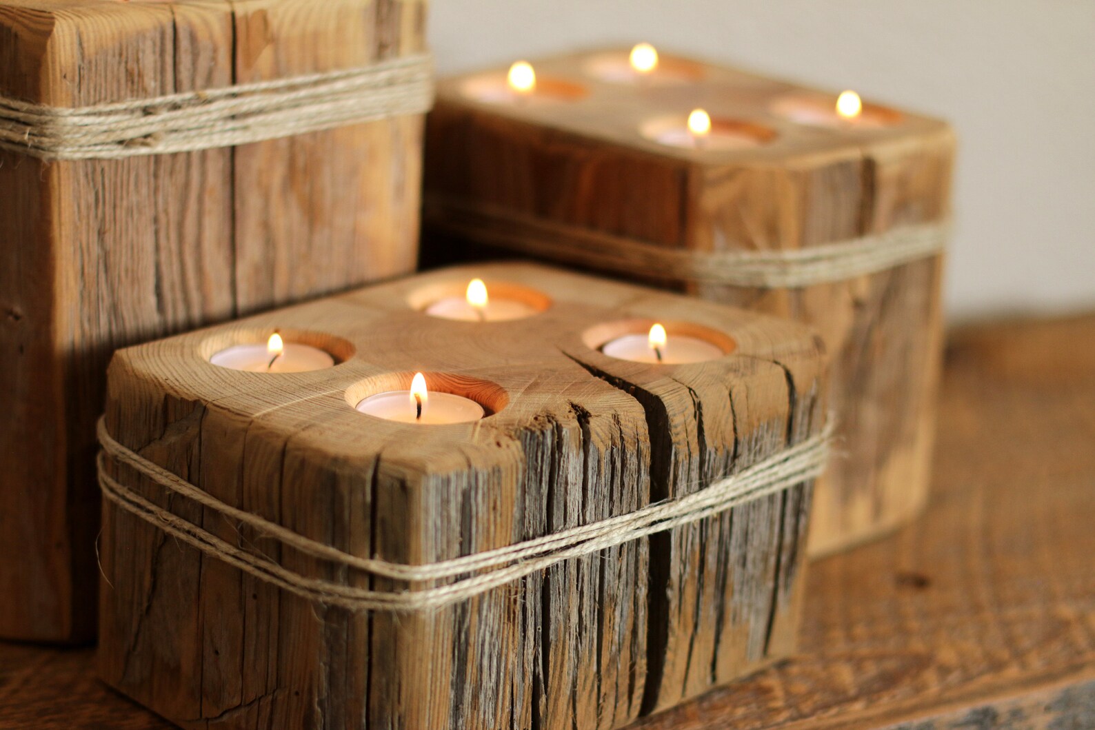 Tealight Candle Holder Blocks, Hand Hewn Beams - Tea Light- Centerpiece ...