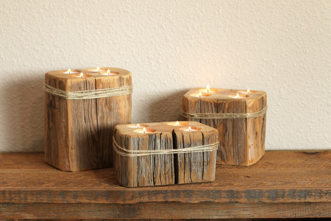 Tealight Candle Holder Blocks, Hand Hewn Beams - Tea Light- Centerpiece ...