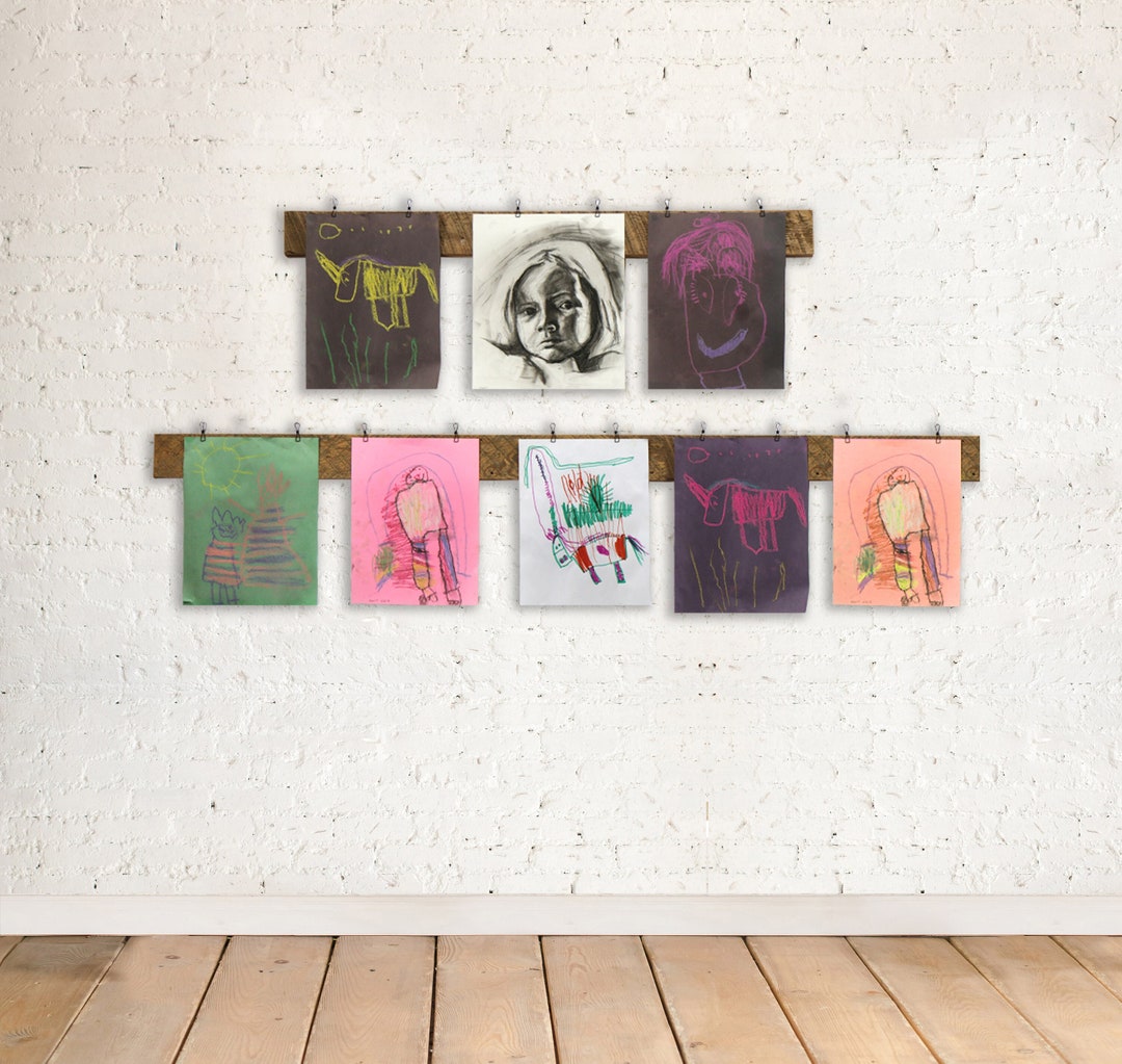 Kid's Artwork Display Strip Made From Reclaimed Wood - Artwork Frame ...