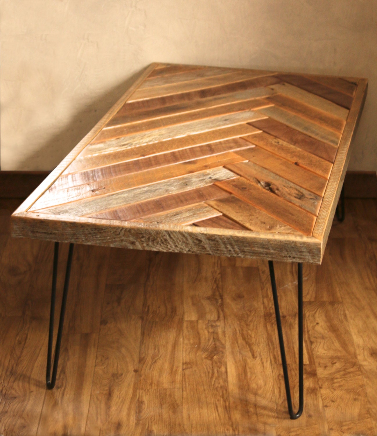 Barn Wood Coffee Table – Herringbone Table – Hairpin Legs – Farmhouse ...
