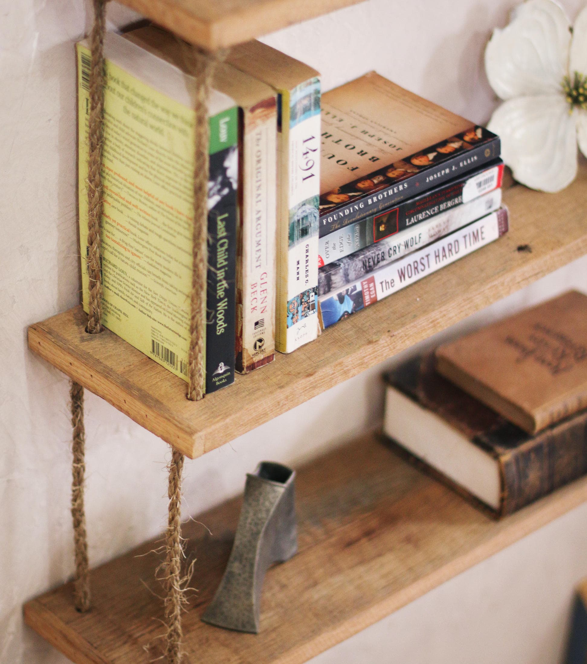 Hanging Shelf – Reclaimed Wood Shelves – Hanging Barn Wood Bookshelf ...