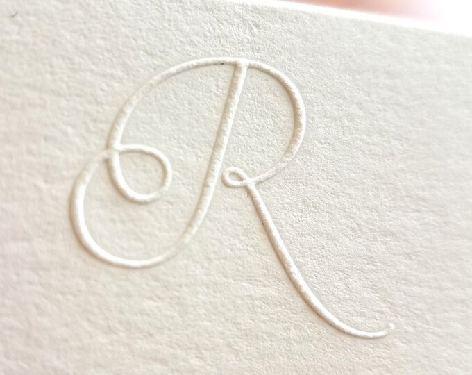 Embossed Script Initial Stationery White Flat Notecards & - Etsy