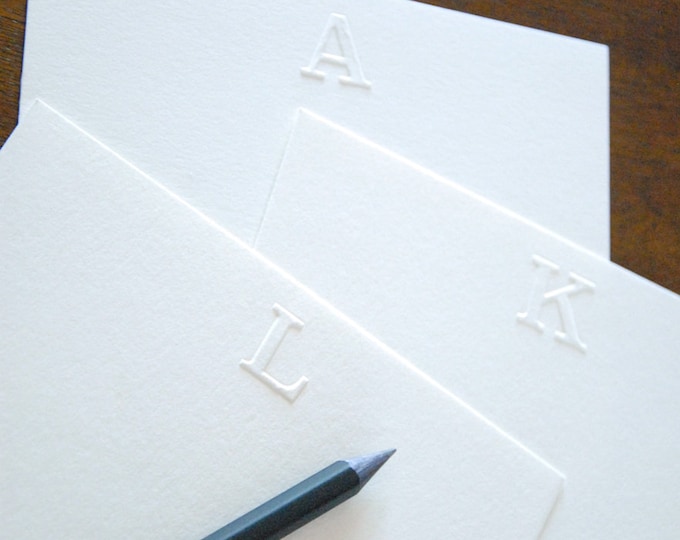 Embossed Block Initial Stationery | Flat White Notecards + White ...