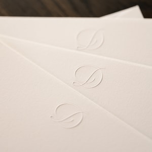 Embossed Script Initial Stationery | White Flat Notecards & White ...