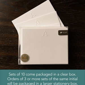 Embossed Block Initial Stationery | Flat White Notecards + White ...