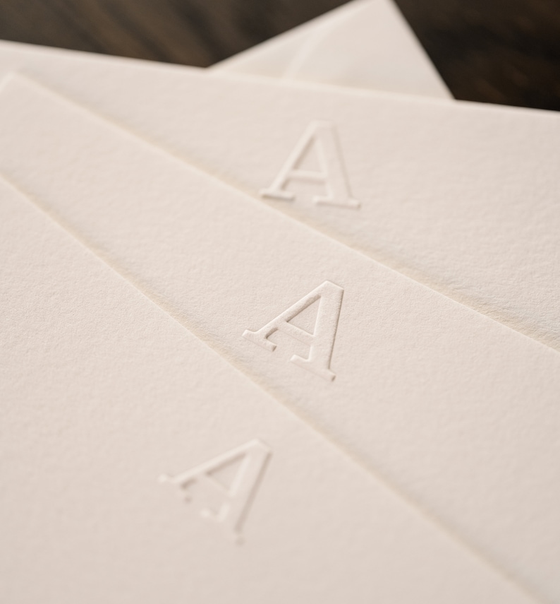 Embossed Block Initial Stationery Flat White Notecards - Etsy