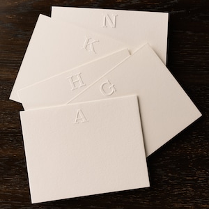 Embossed Block Initial Stationery | Flat White Notecards + White ...