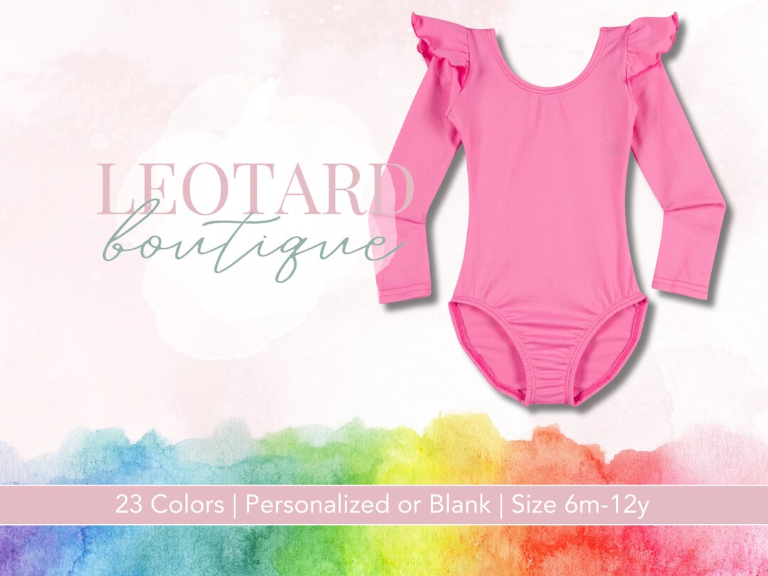 Bright Pink Girls Ballet Leotard Long Ruffle Sleeve Dance Wear ...