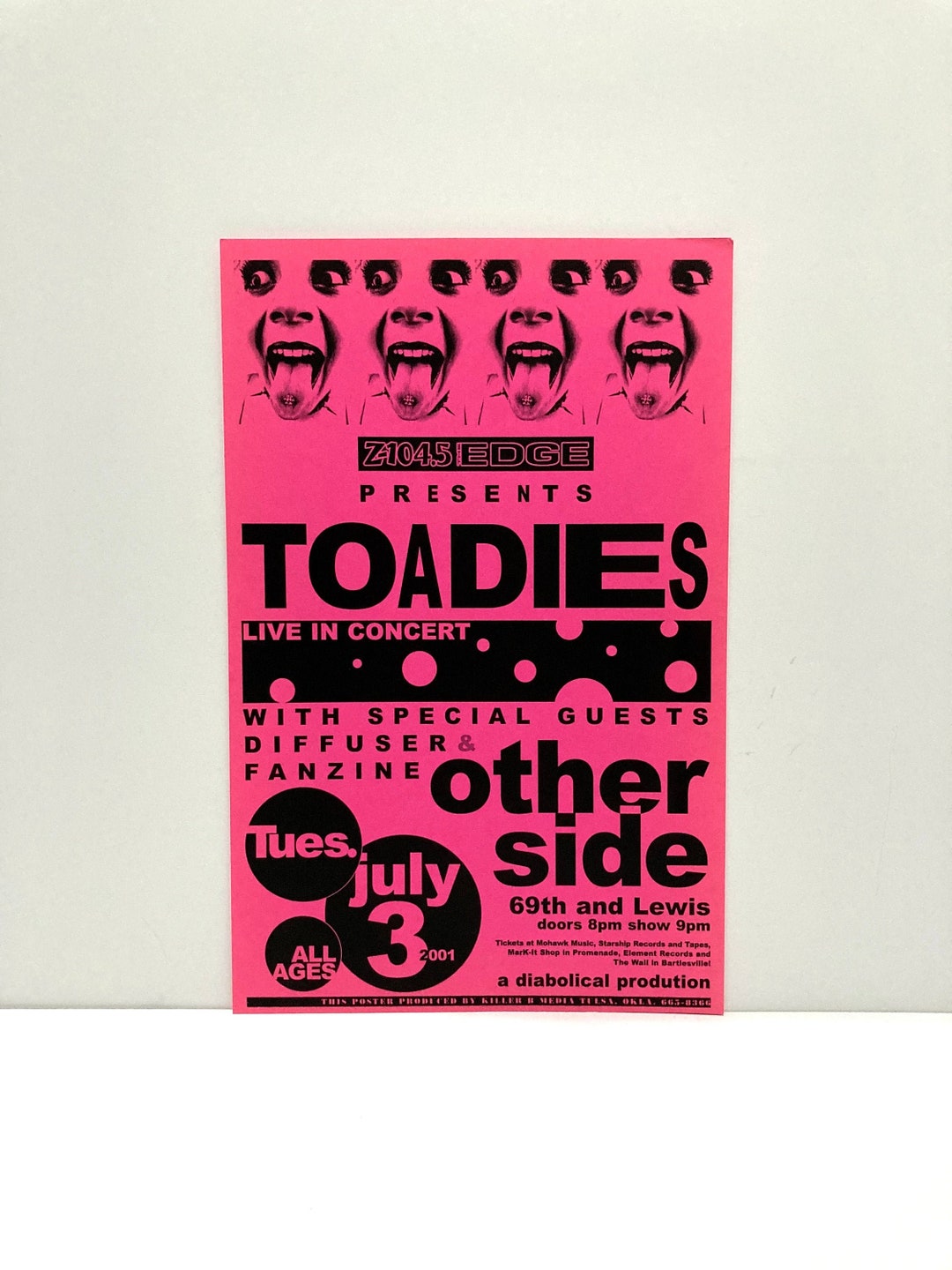 Toadies Poster Vintage July 3, 2001 Hell Below Stars Above Concert Tour ...