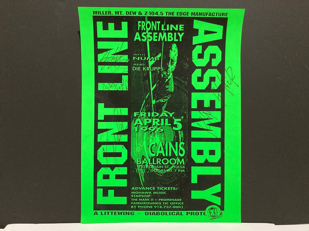 Front Line Assembly Autographed Poster - April 5 1996 Concert / 24 X 18 ...