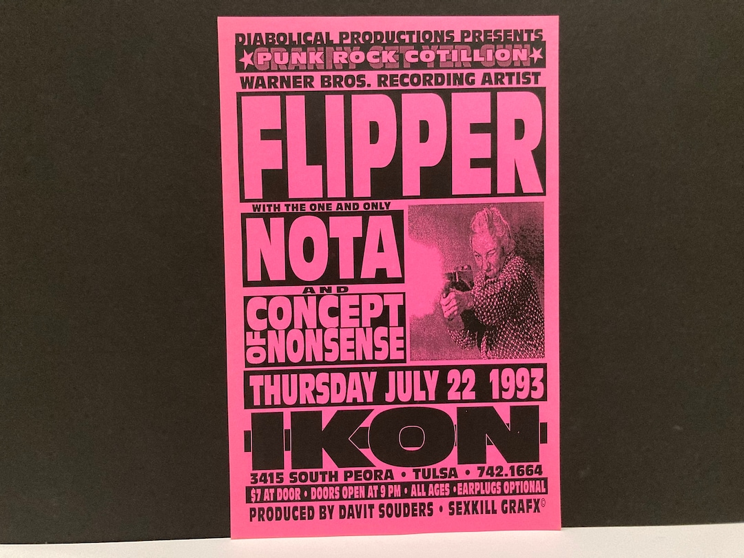 Flipper NOTA Poster Vintage 1993 Concert / Punk Band Tour - Concept of ...