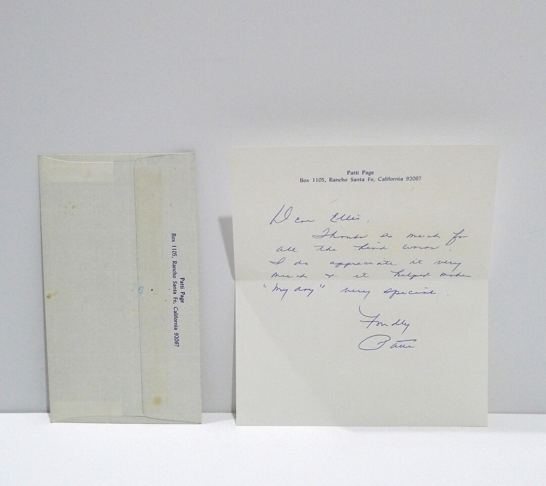 Patti Page Thank You Note With Envelope / Hand Signed to Ellis 1986 ...