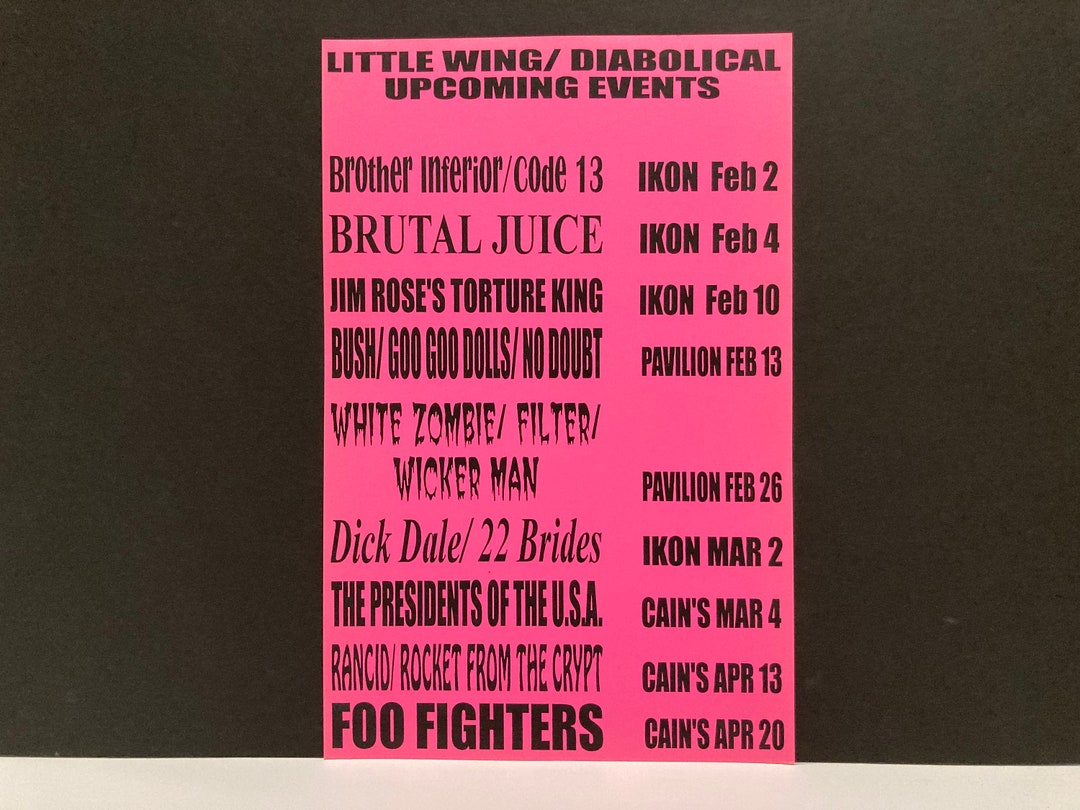 Cain's Ballroom and Ikon Club Poster for 1996 Tulsa Concert Tours ...