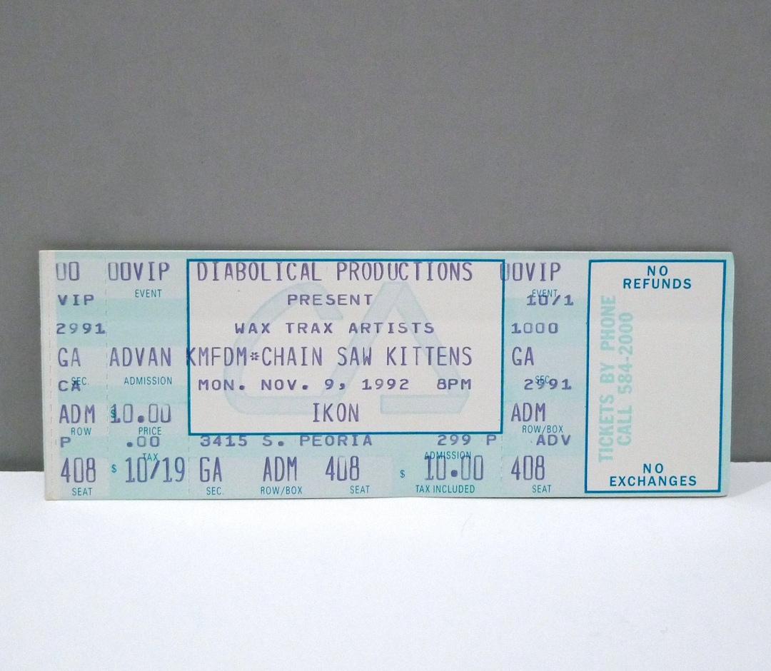 KMFDM Ticket Nov 9, 1992 With Chainsaw Kittens Vintage Unused Full ...